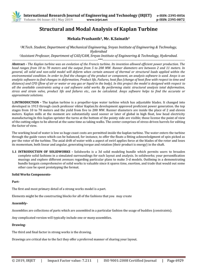 IRJET- Structural and Modal Analysis of Kaplan Turbine | PDF