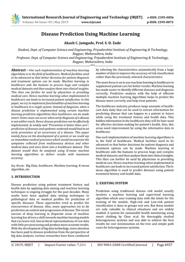 IRJET- Disease Prediction using Machine Learning | PDF