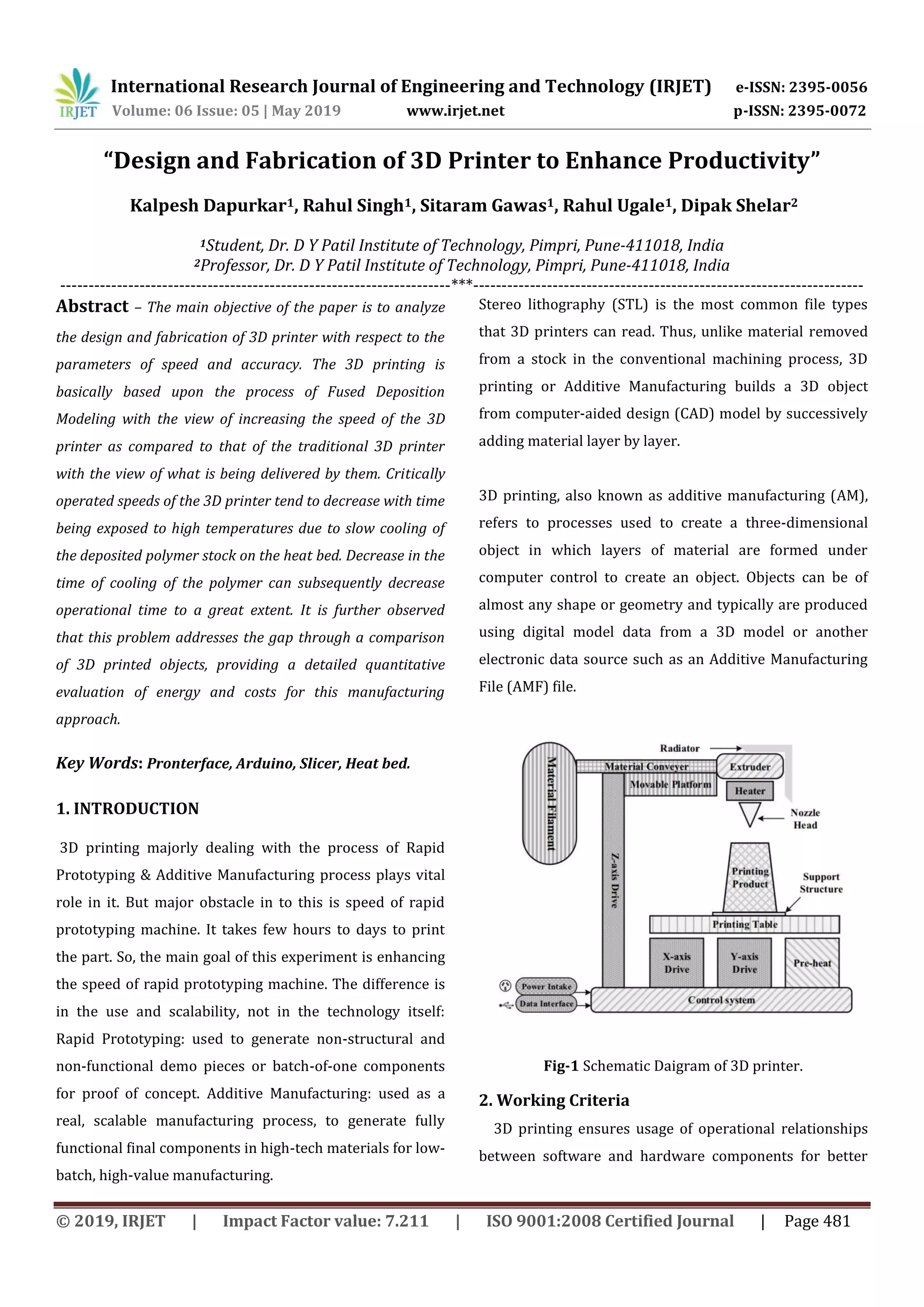 IRJET- Design and Fabrication of 3D Printer to Enhance Productivity | PDF