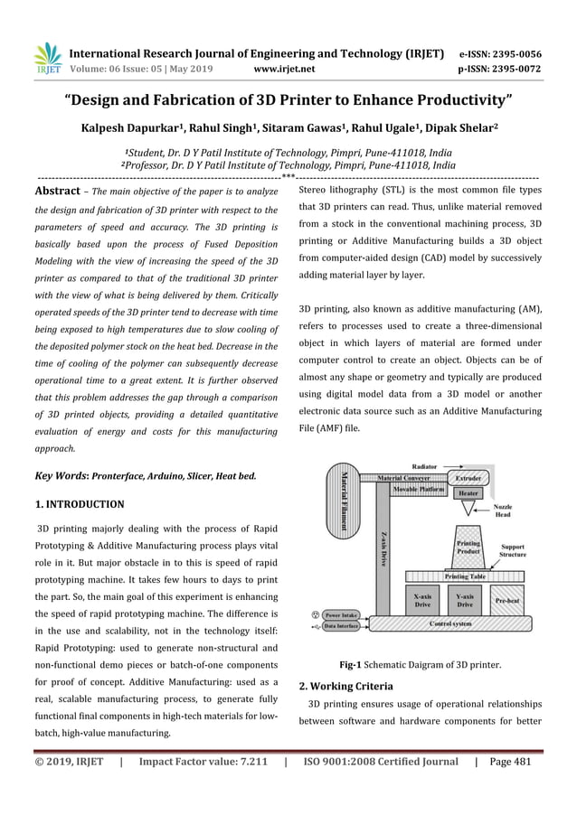 IRJET- Design and Fabrication of 3D Printer to Enhance Productivity | PDF | 3-D Graphics ...