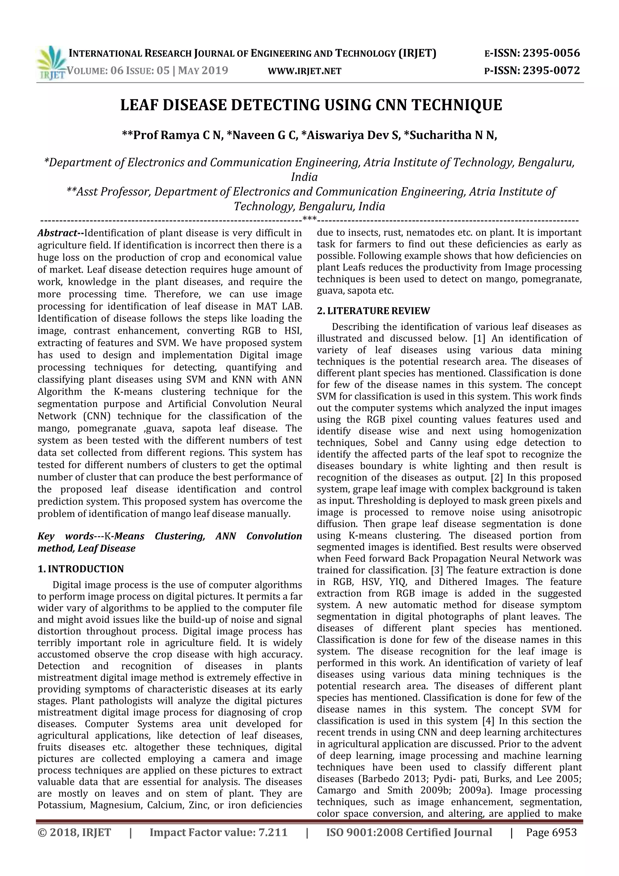 IRJET- Leaf Disease Detecting using CNN Technique | PDF