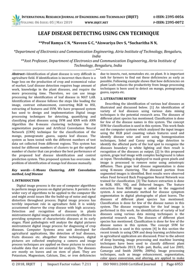 IRJET- Leaf Disease Detecting using CNN Technique | PDF