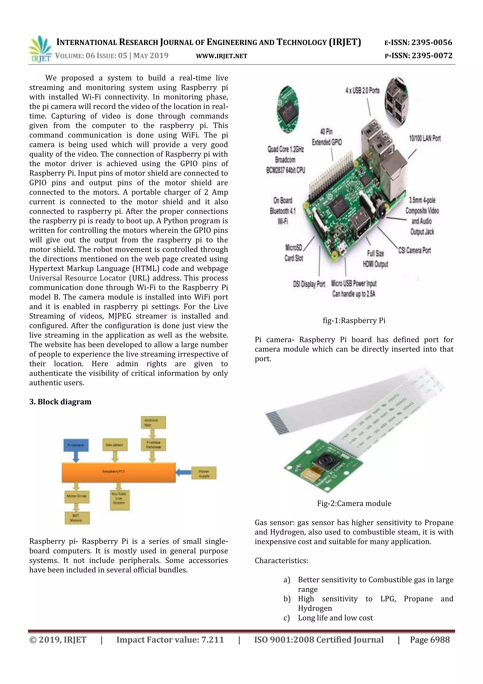 IRJET- Wi-Fi based Home & Industry Surveillance Bot using Pi Camera | PDF