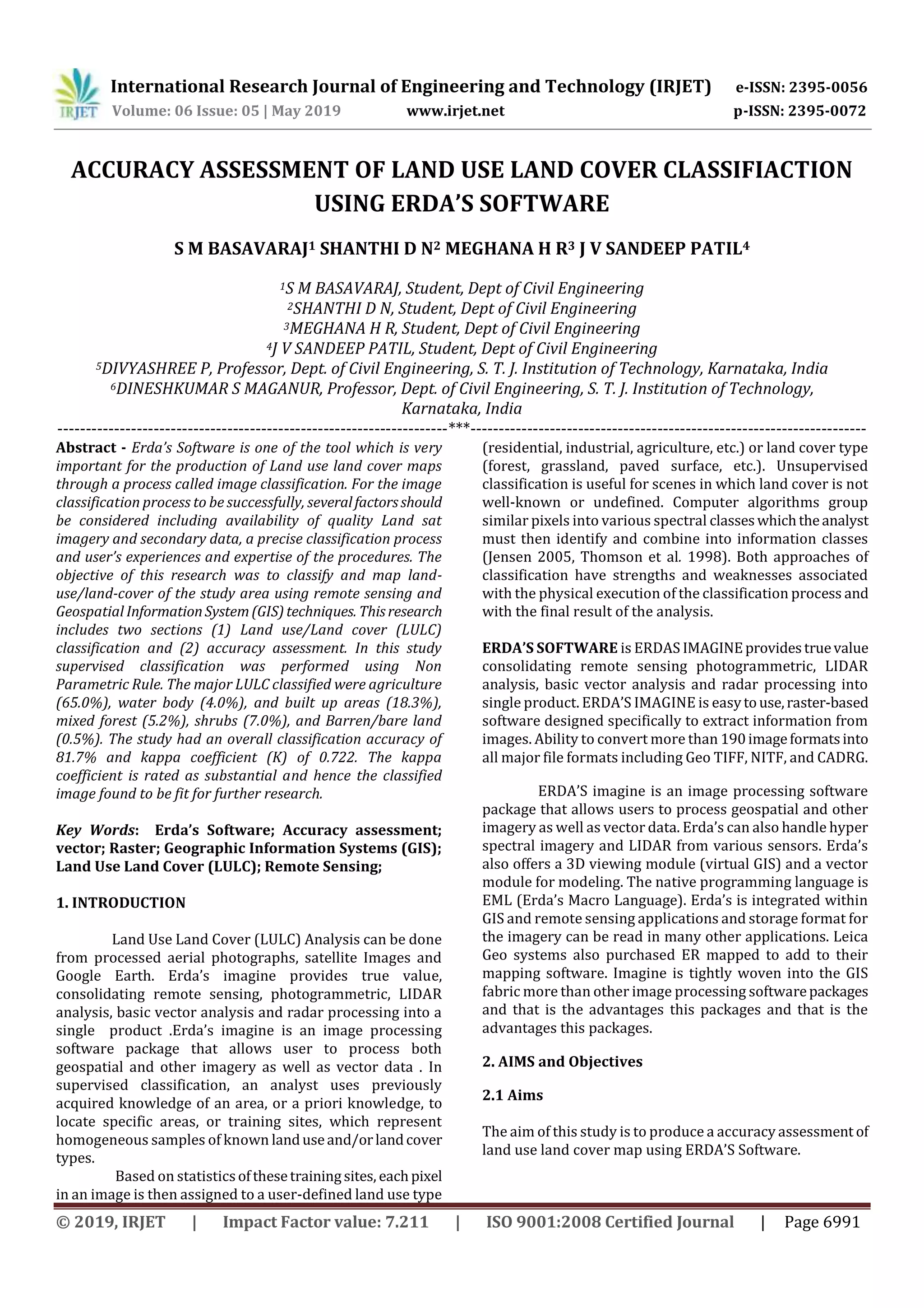 IRJET- Accuracy Assessment of Land use Land Cover Classifiaction using Erda’s Software | PDF