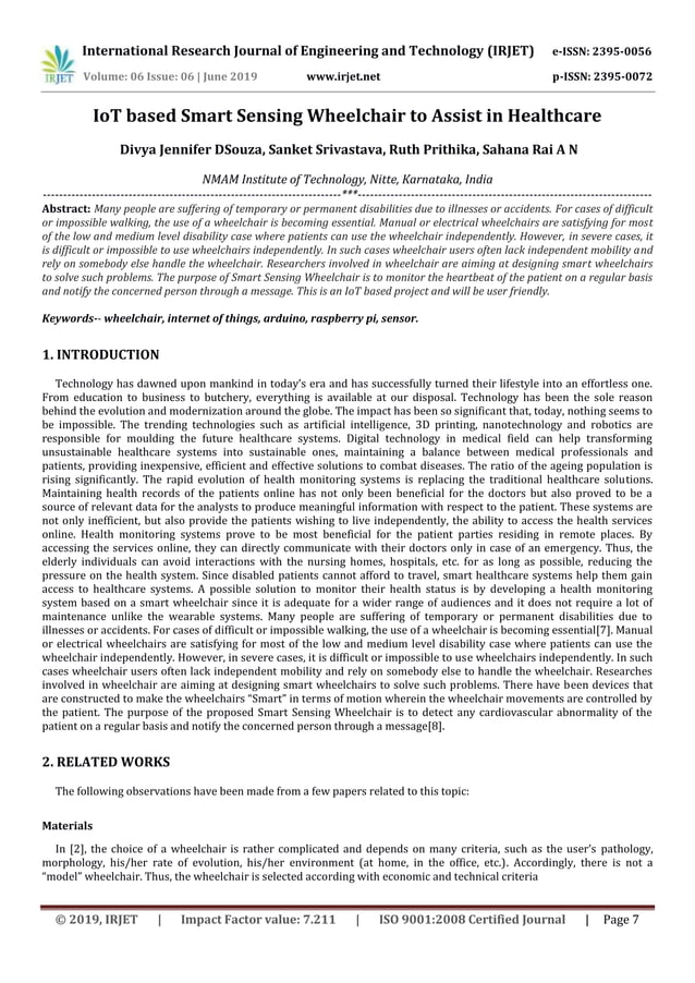 Irjet Iot Based Smart Sensing Wheelchair To Assist In Healthcare Pdf