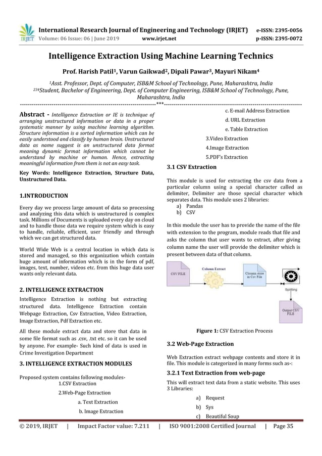 IRJET- Intelligence Extraction using Machine Learning Technics | PDF