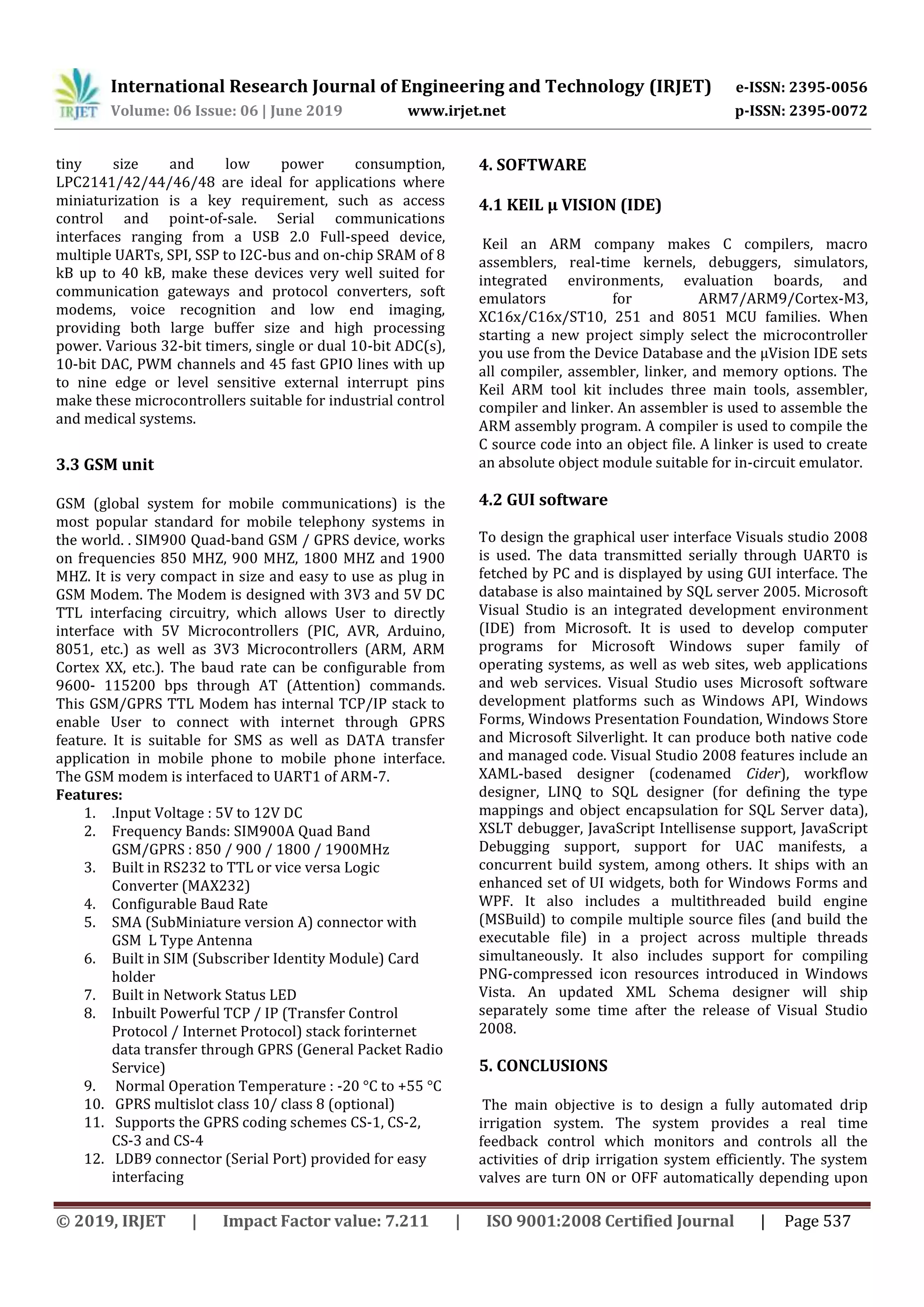 IRJET- Soil Monitoring and Irrigation System by using Arm Processor | PDF | Agriculture | Industries