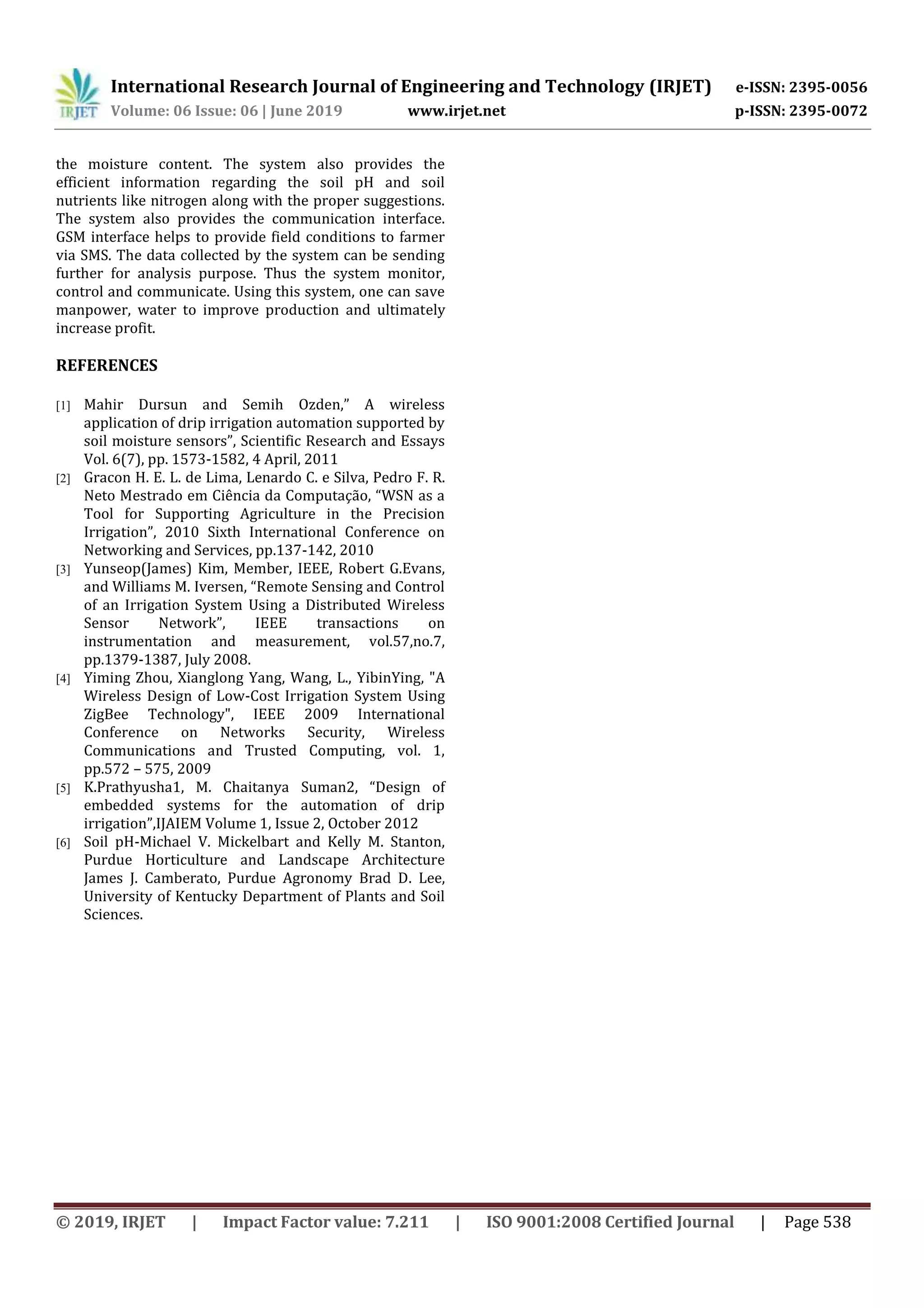 IRJET- Soil Monitoring and Irrigation System by using Arm Processor ...