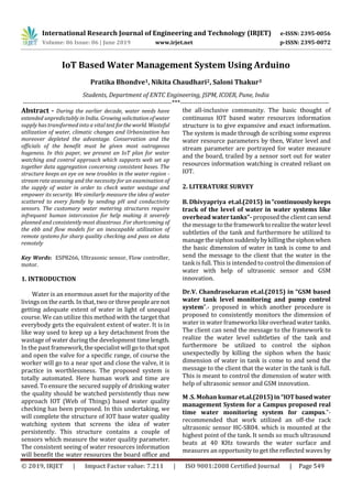 IRJET- IoT based Water Management System using Arduino | PDF
