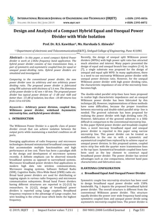 IRJET- Design and Analysis of a Compact Hybrid Equal and Unequal Power Divider with Wide ...
