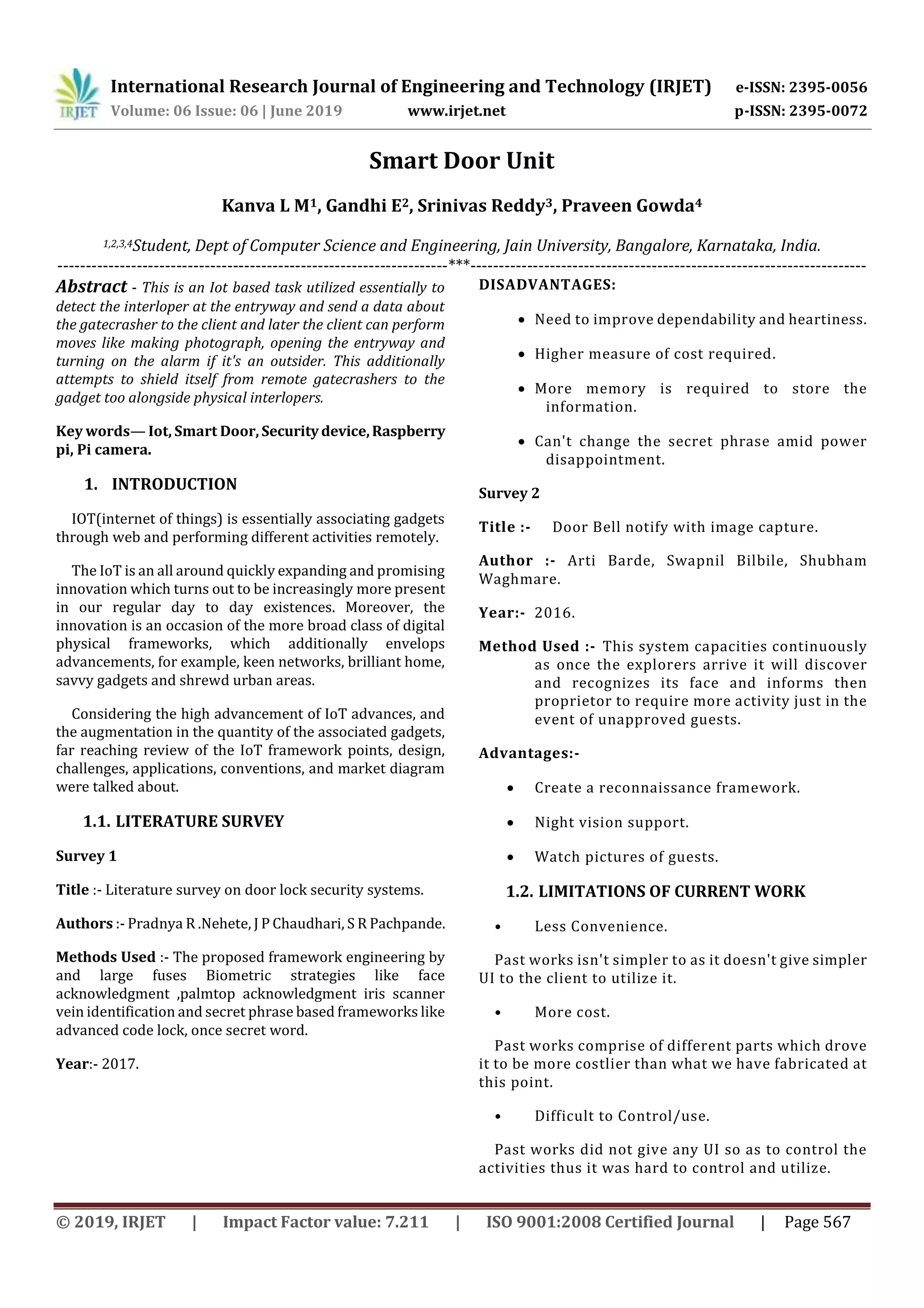 IRJET- Smart Door Unit | PDF