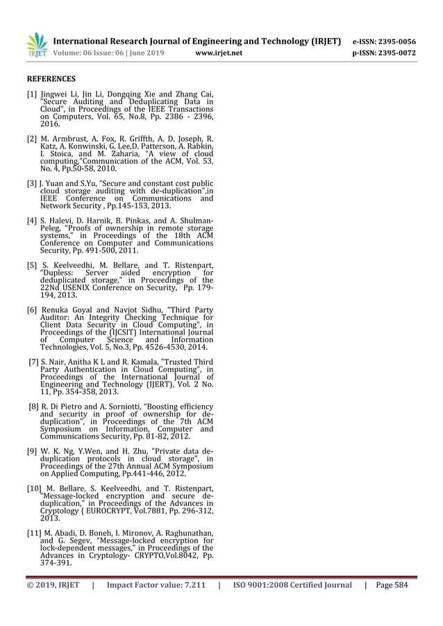 Irjet An Integrity Auditing Anddata Dedupe Witheffective Bandwidth In Cloud Storage Pdf