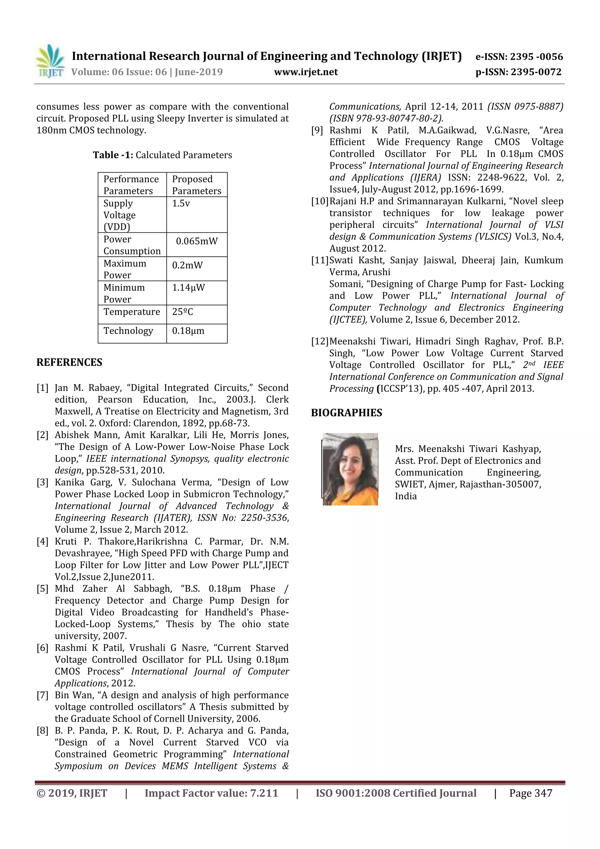 IRJET- Design of Low Power PLL using Sleepy Inverter Five Stage Current Starved VCO | PDF