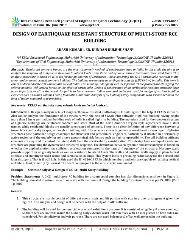 IRJET- Design of Earthquake Resistant Structure of Multi-Story RCC ...