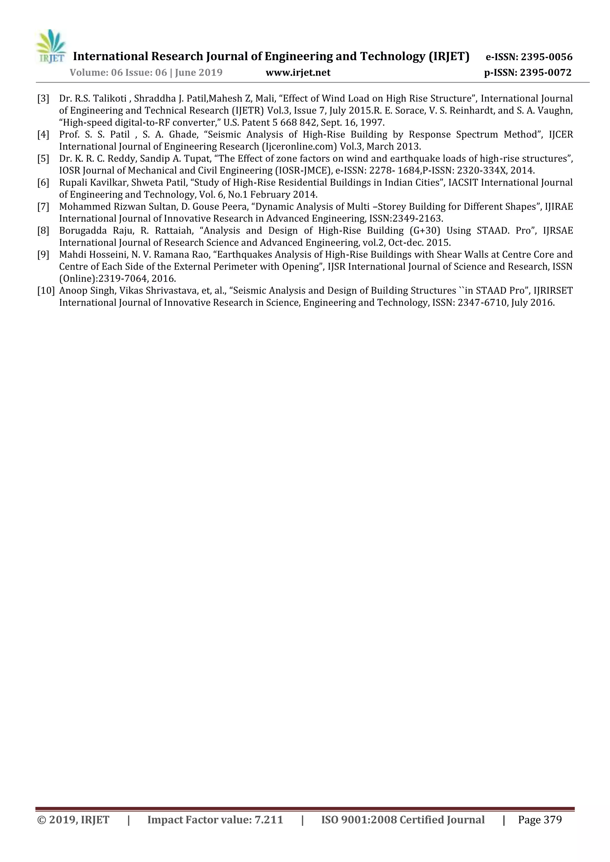 IRJET- Analysis and Design Of B+G+10 Commercial High-Rise Building under Seismic Load and Wind ...