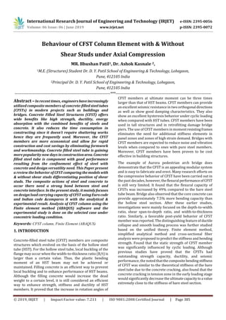 IRJET- Behaviour of CFST Column Element with & without Shear Studs under Axial Compression | PDF