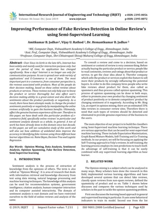 IRJET- Improving Performance of Fake Reviews Detection in Online Review ...