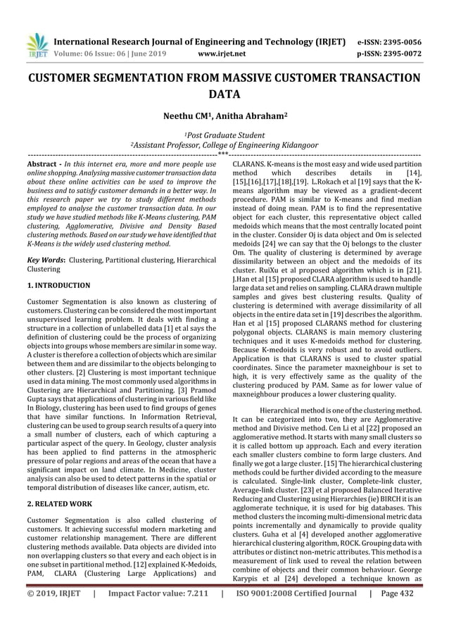IRJET- Customer Segmentation from Massive Customer Transaction Data | PDF