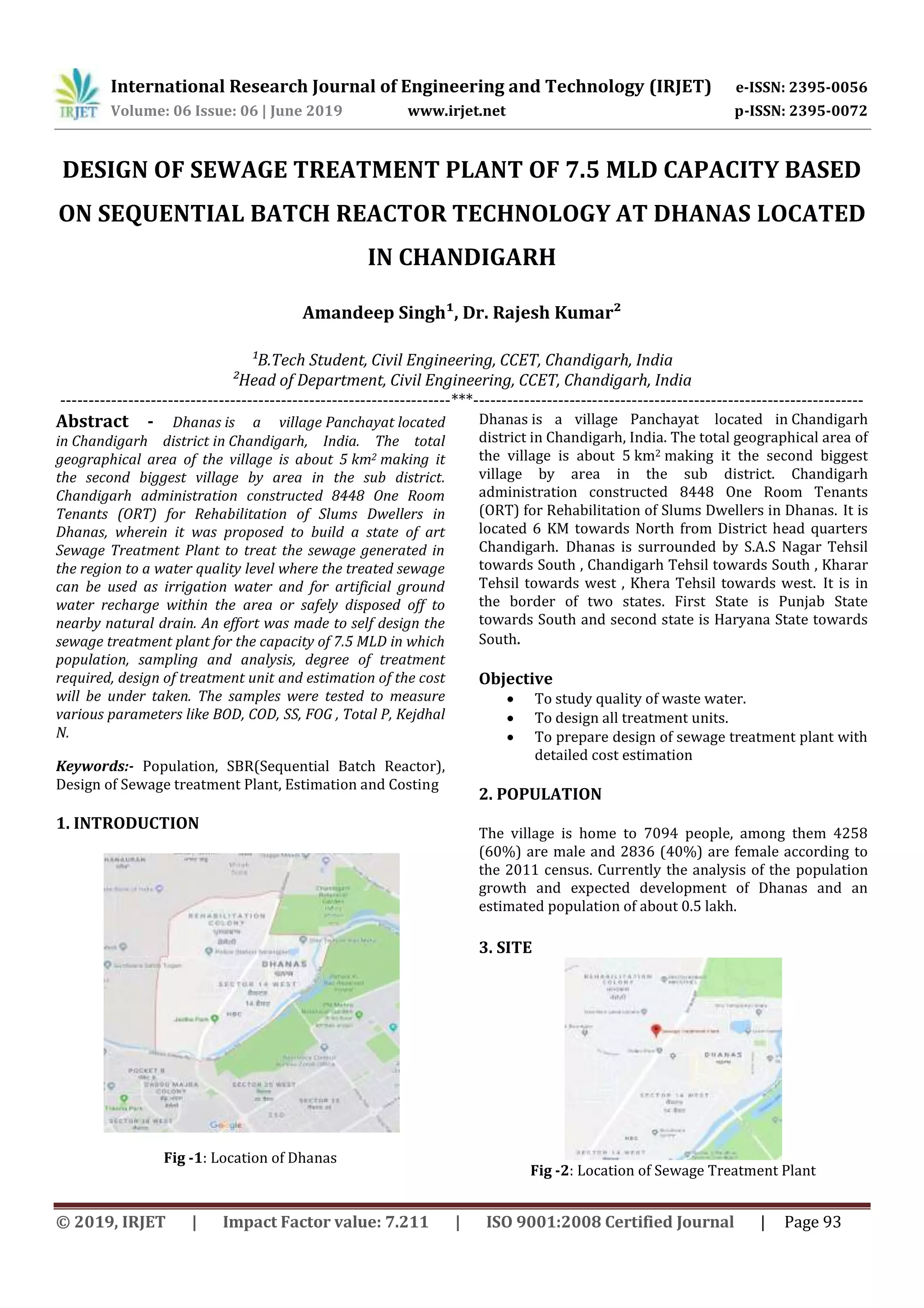 IRJET- Design of Sewage Treatment Plant of 7.5 MLD Capacity based on ...