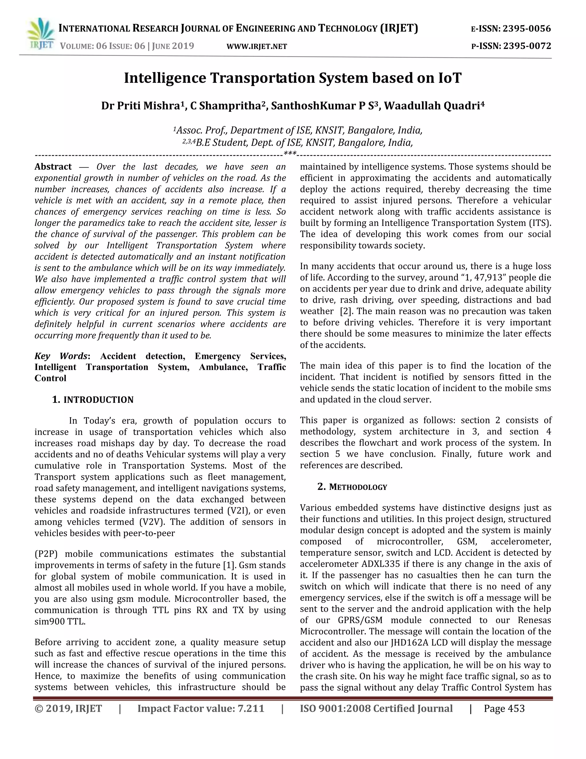 IRJET- Intelligence Transportation System based on IoT | PDF | First ...