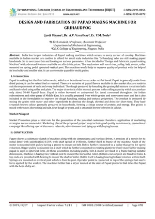 IRJET- Design and Fabrication of Papad Making Machine for Grihaudyog | PDF