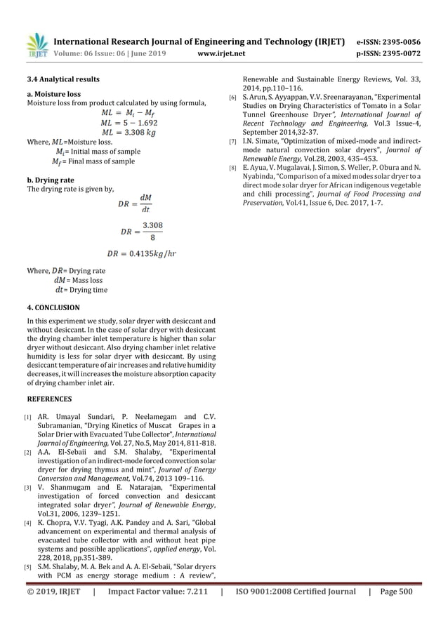 IRJET- Performance Analysis of Evacuated Tube Solar Dryer with Desiccant Dehumidifier and PCM as ...