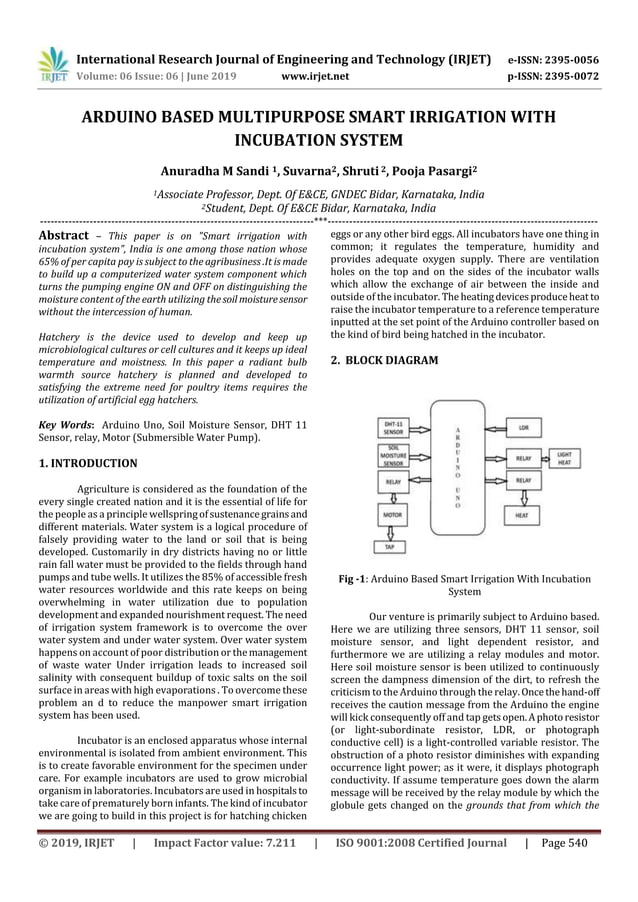IRJET- Arduino based Multipurpose Smart Irrigation with Incubation System | PDF