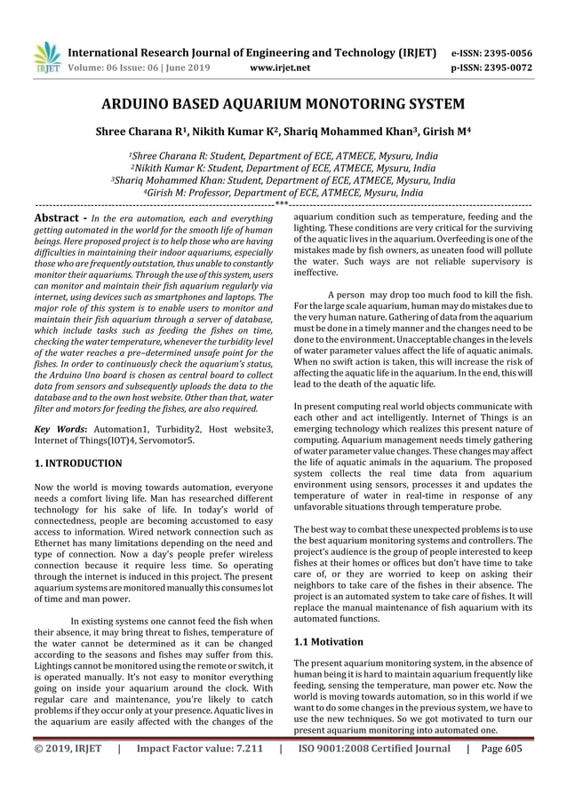 IRJET- Arduino based Aquarium Monitoring System | PDF