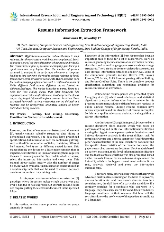 Irjet Resume Information Extraction Framework Pdf