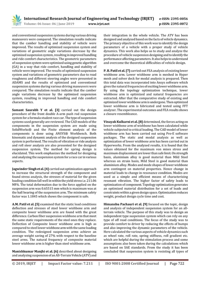 IRJET- Design and Analysis of Lower Wishbone arm using Finite Element Analysis and its ...