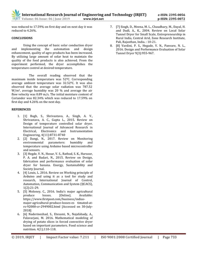 IRJET- Automatically Controlled Solar Tunnel Dryer using Arduino for Potato | PDF