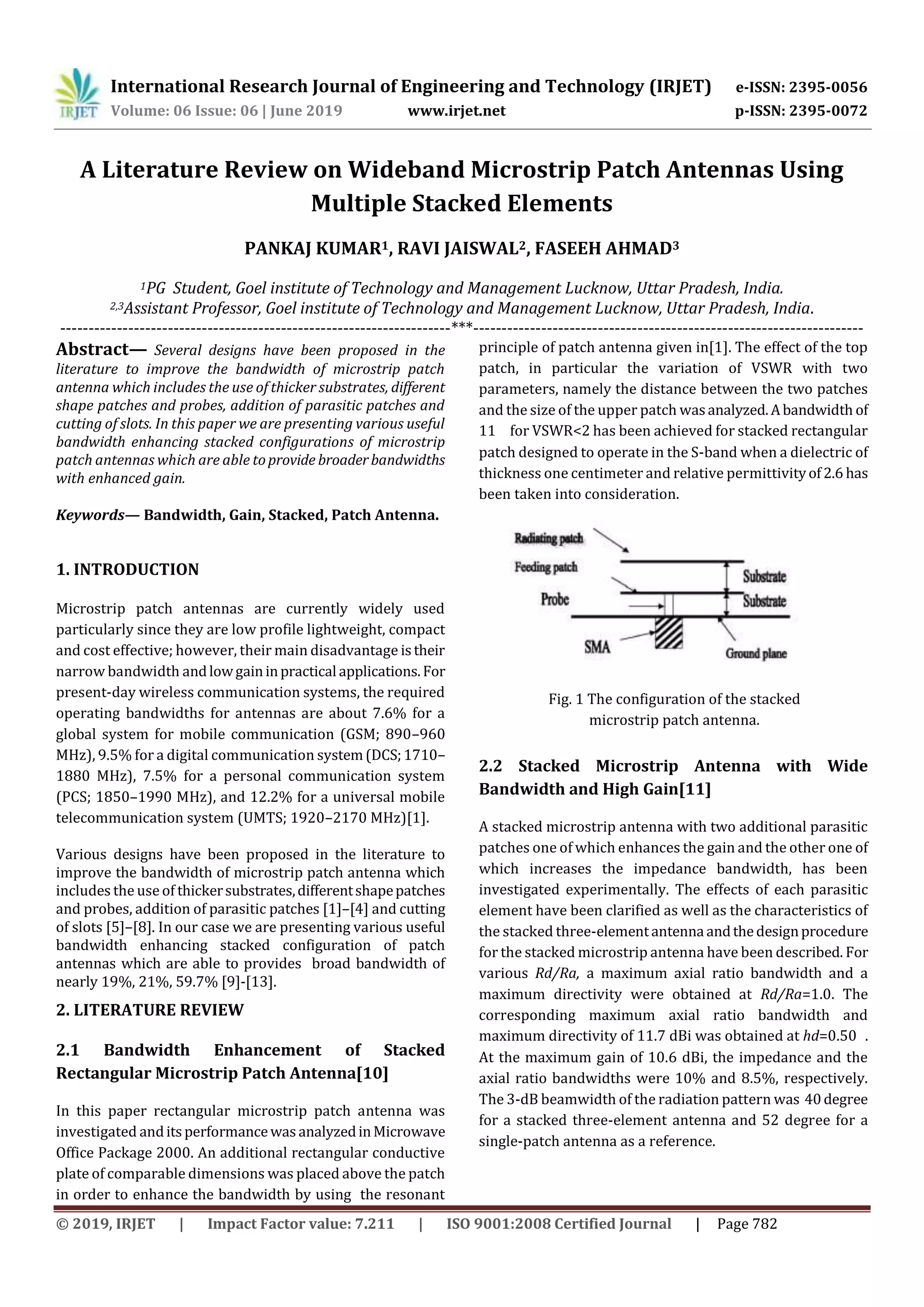 IRJET- A Literature Review on Wideband Microstrip Patch Antennas using ...