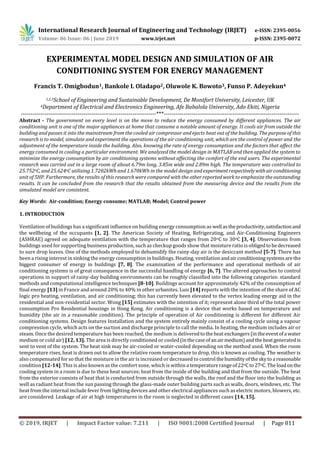 IRJET- Experimental Model Design and Simulation of Air Conditioning System for Energy Management ...