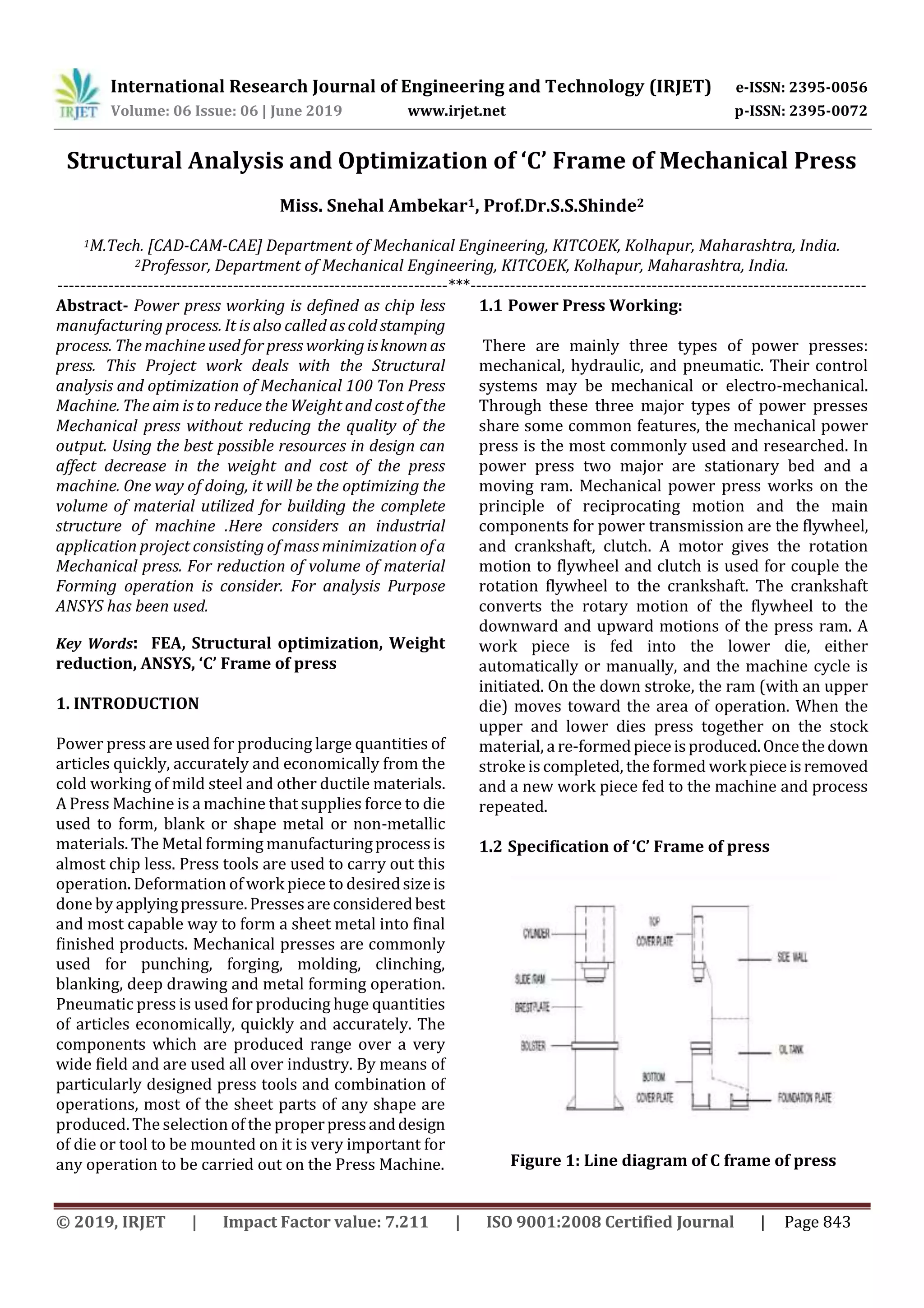 IRJET- Structural Analysis and Optimization of ‘C’ Frame of Mechanical Press | PDF