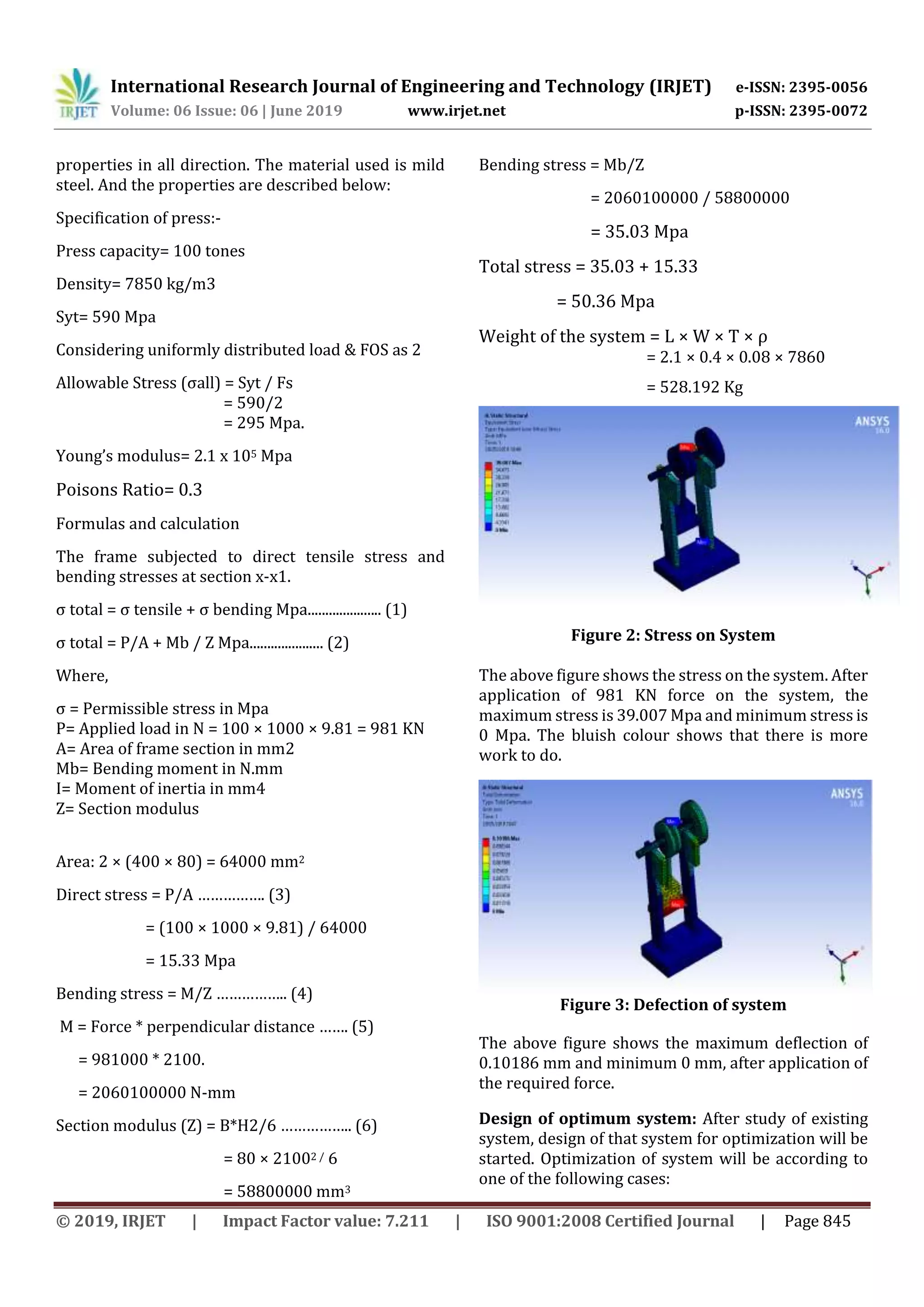 IRJET- Structural Analysis and Optimization of ‘C’ Frame of Mechanical ...