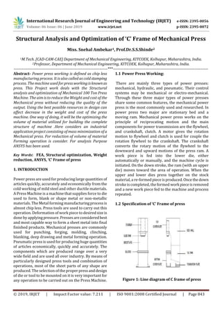 IRJET- Structural Analysis and Optimization of ‘C’ Frame of Mechanical ...