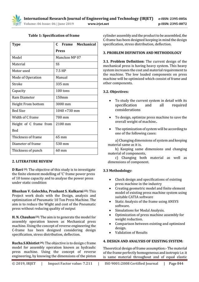 IRJET- Structural Analysis and Optimization of ‘C’ Frame of Mechanical Press | PDF | Physics ...
