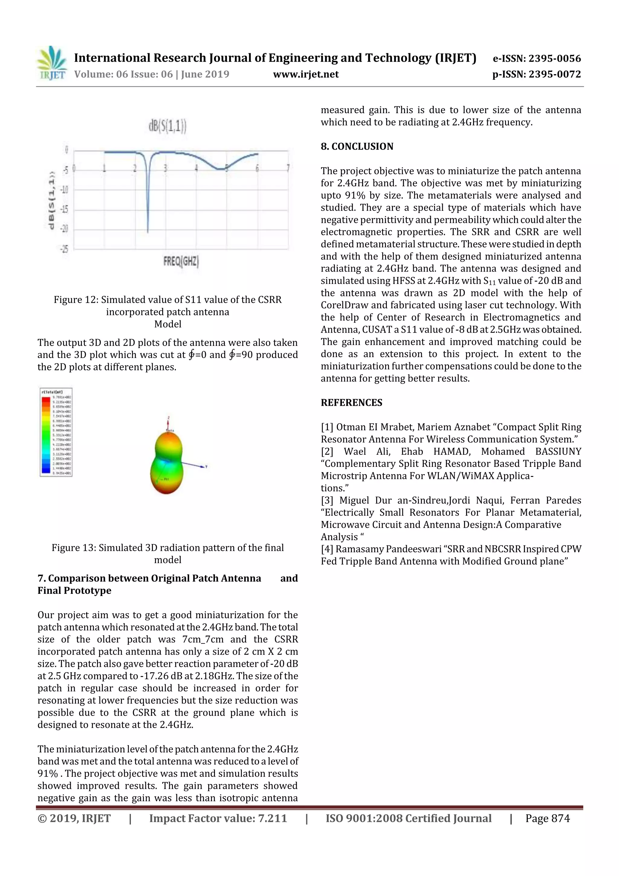 IRJET- Miniaturization of Patch Antenna using SRR and CSRR | PDF