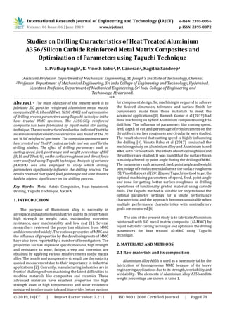 IRJET- Studies on Drilling Characteristics of Heat Treated Aluminium A356/Silicon Carbide ...