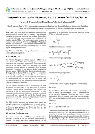 IRJET- Design of a Rectangular Microstrip Patch Antenna for GPS ...
