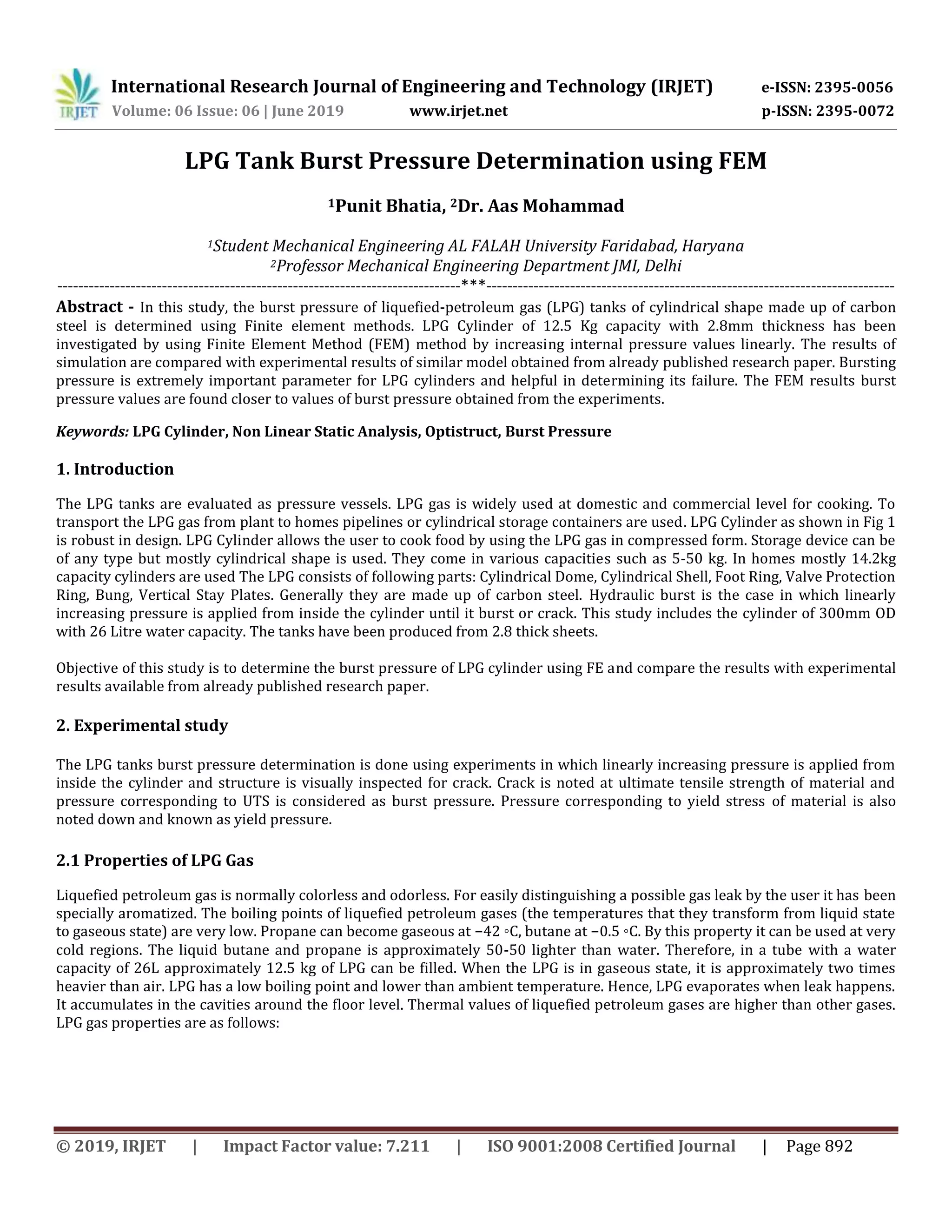 IRJET- LPG Tank Burst Pressure Determination using FEM | PDF
