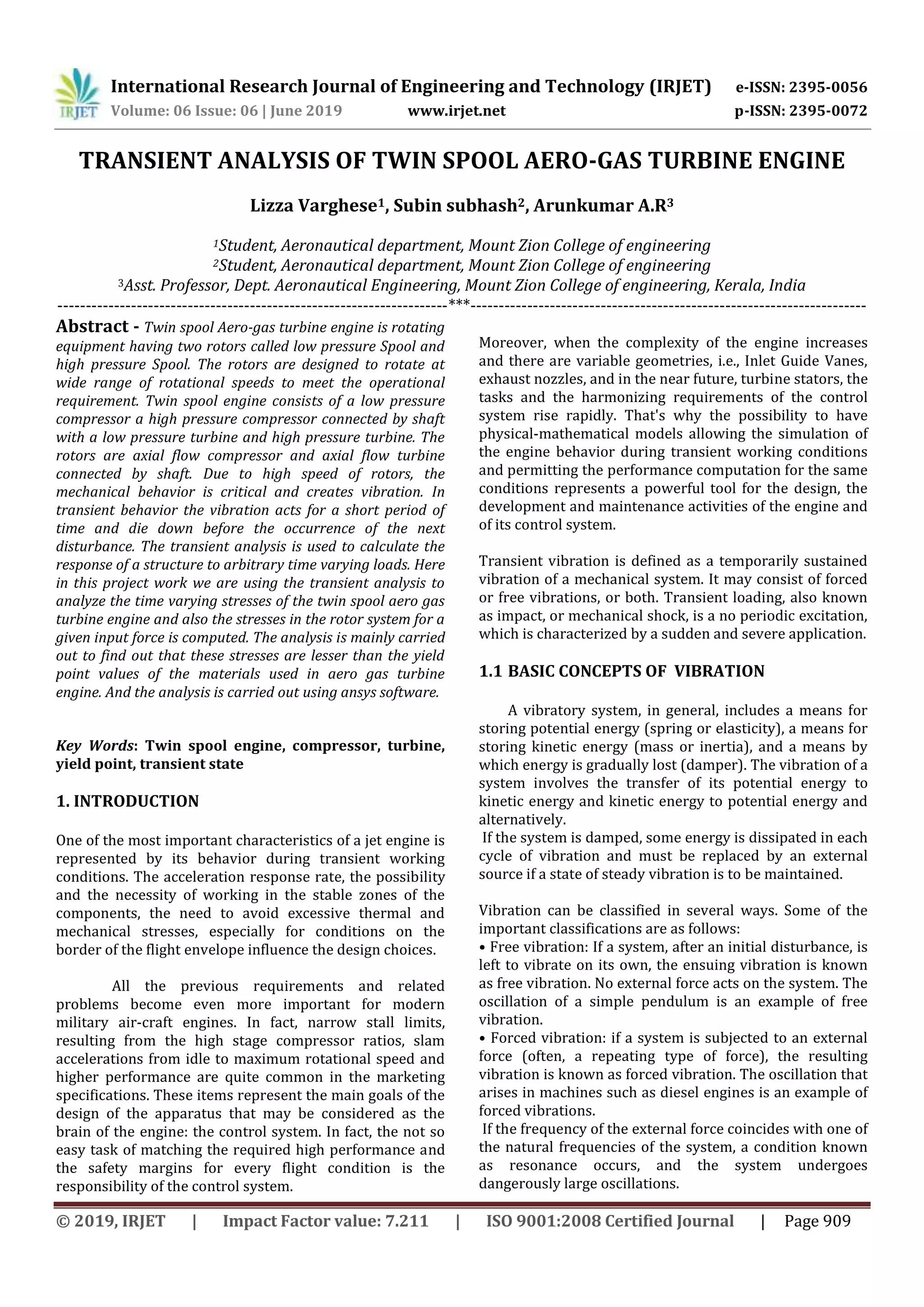 IRJET- Transient Analysis of Twin Spool Aero-Gas Turbine Engine | PDF