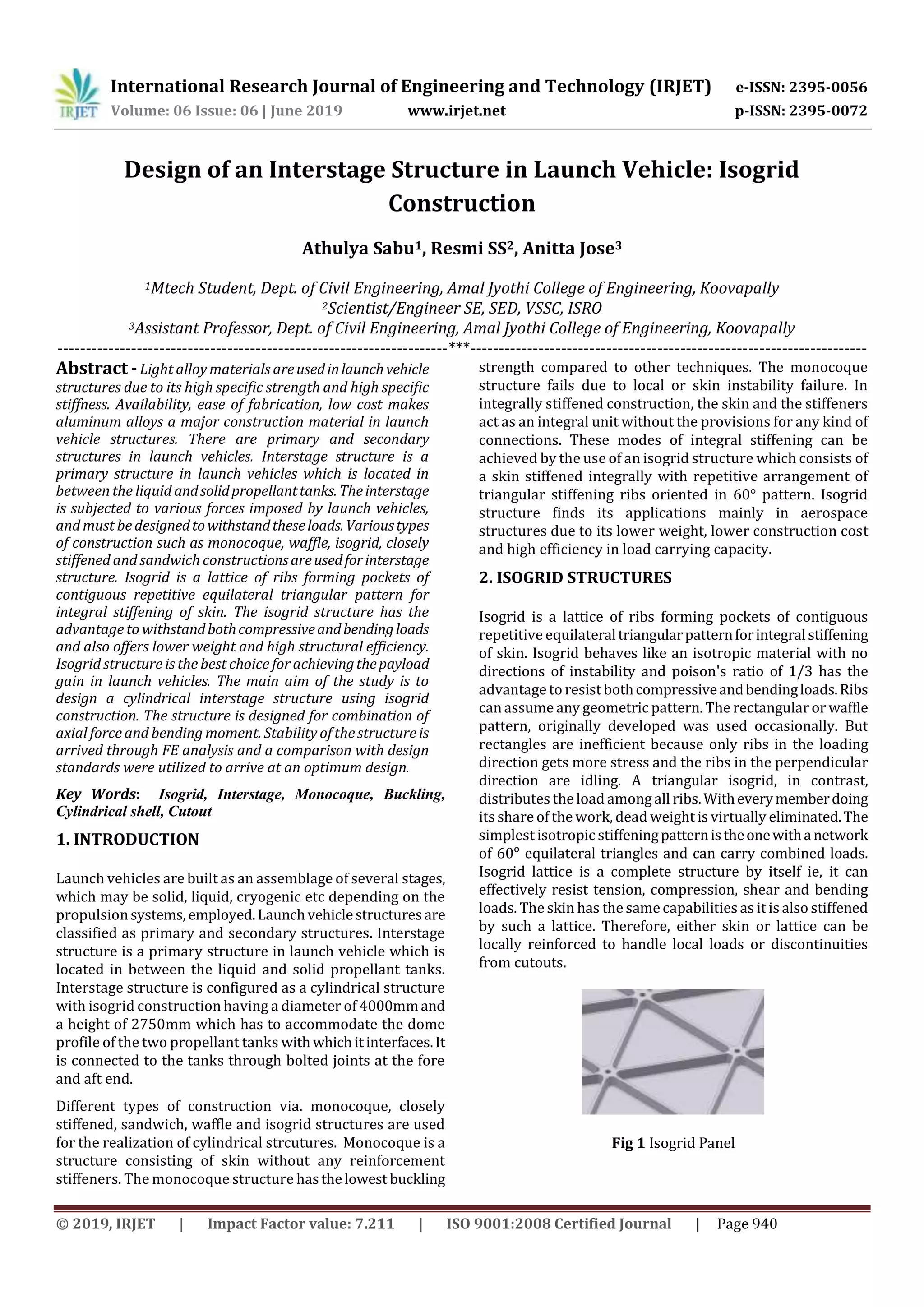 IRJET- Design of an Interstage Structure in Launch Vehicle: Isogrid ...