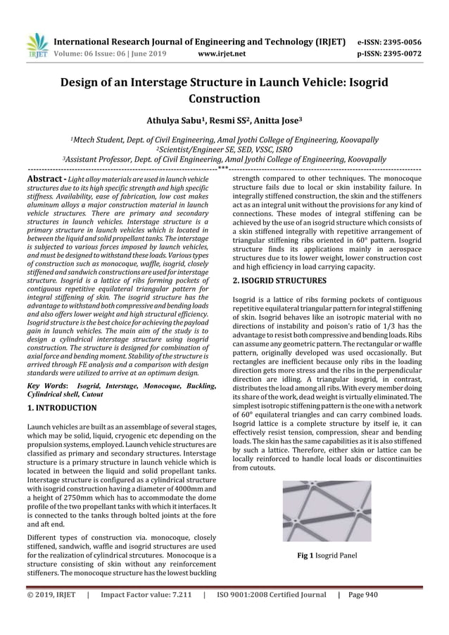 IRJET- Design of an Interstage Structure in Launch Vehicle: Isogrid ...