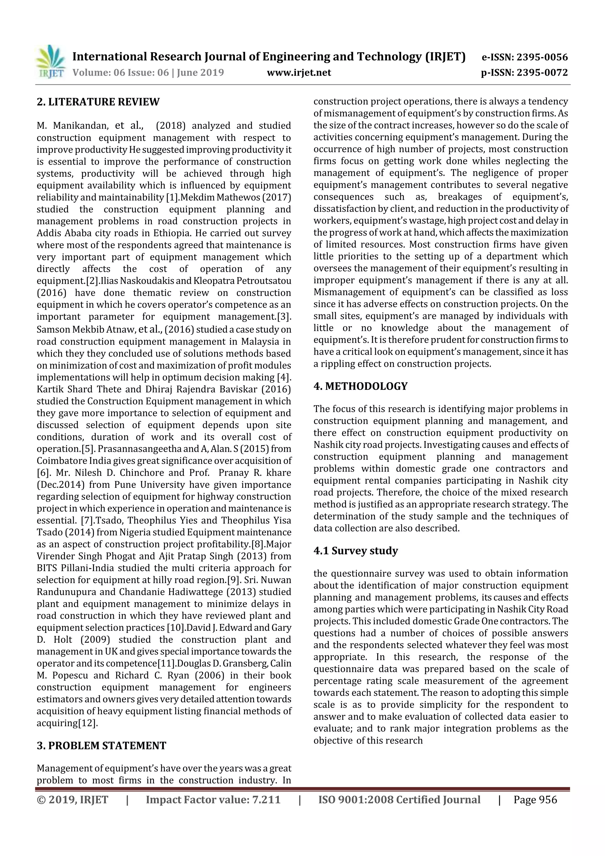 IRJET- Equipment Planning and Management in Road Construction Project | PDF