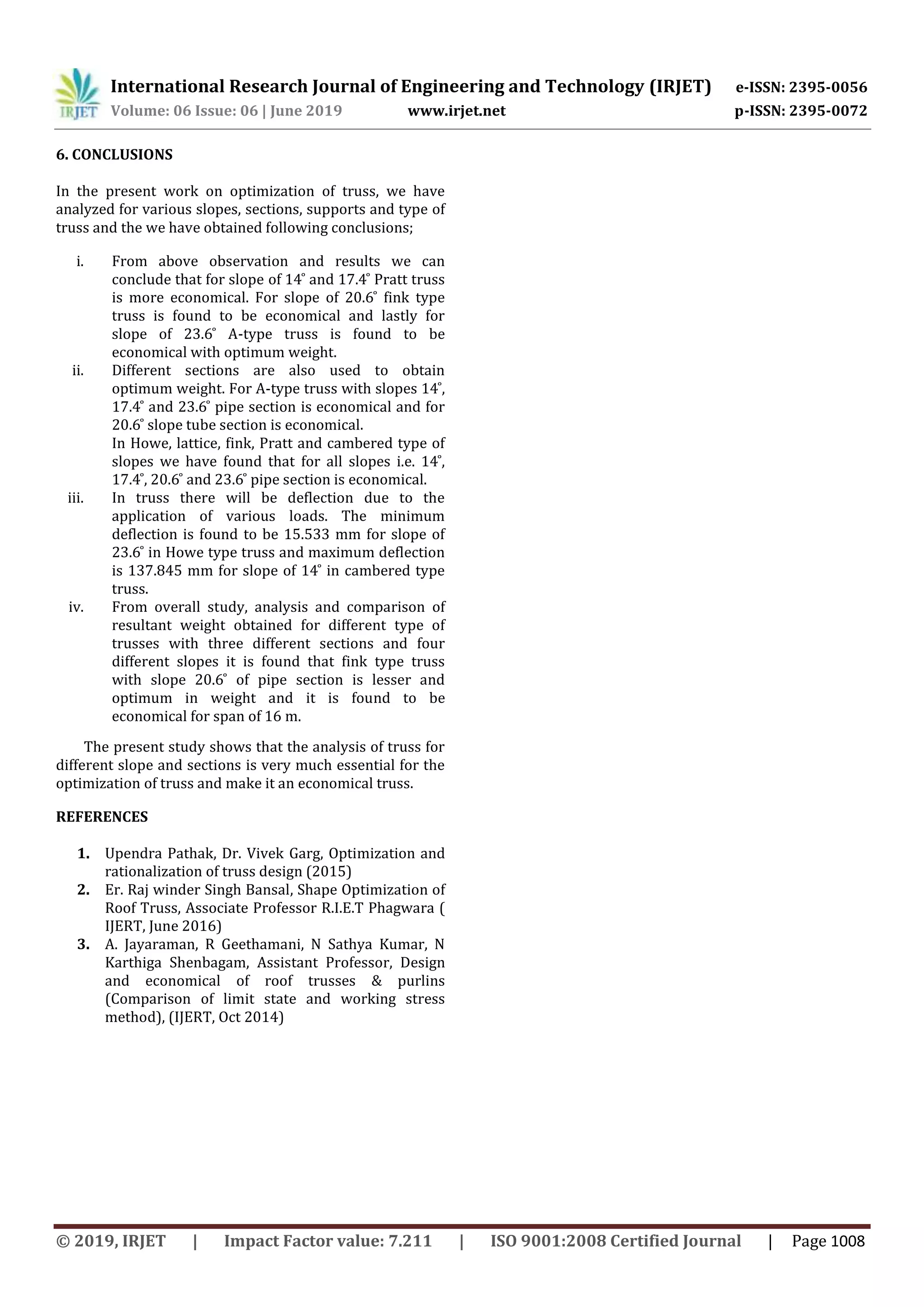 Irjet Optimization Of Industrial Truss Pdf