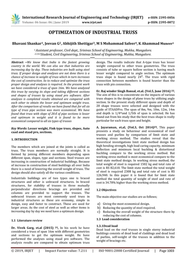 IRJET- Optimization of Industrial Truss | PDF