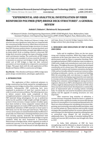 IRJET- Experimental and Analytical Investigation of Fiber Reinforced Polymer (FRP) Bridge Deck ...