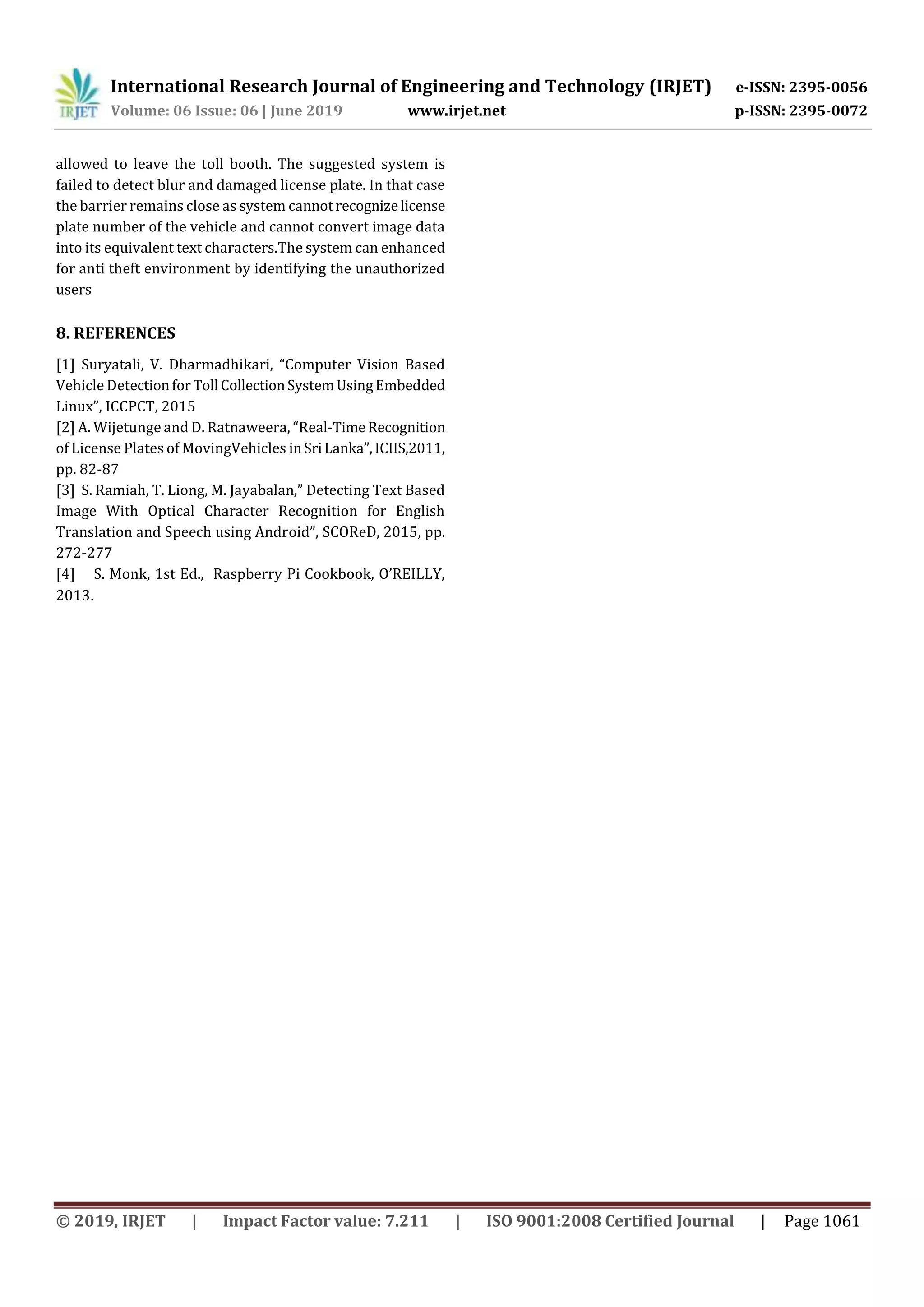 IRJET- Automatic Toll Collection System based on Embedded System LINUX ...