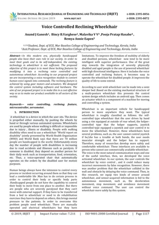 IRJET- Voice Controlled Reclining Wheelchair | PDF